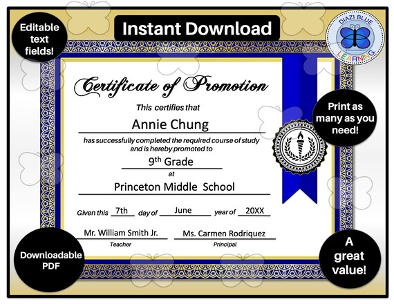 Certificate of Promotion Certificate of Completion End of - Etsy