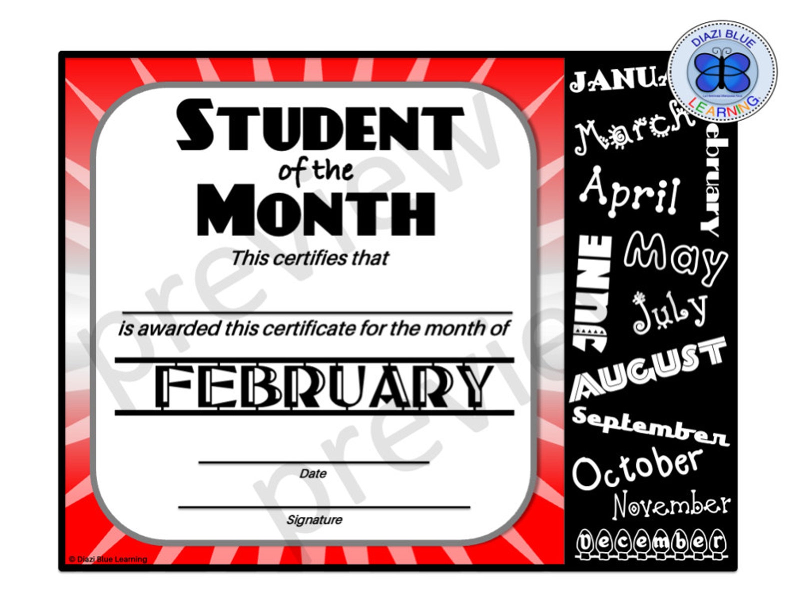 Student of the Month Certificate for February, Editable PDF Student of ...