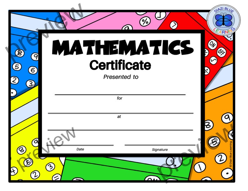 Math Certificate, PDF Math Certificate, School Certificates, Classroom ...