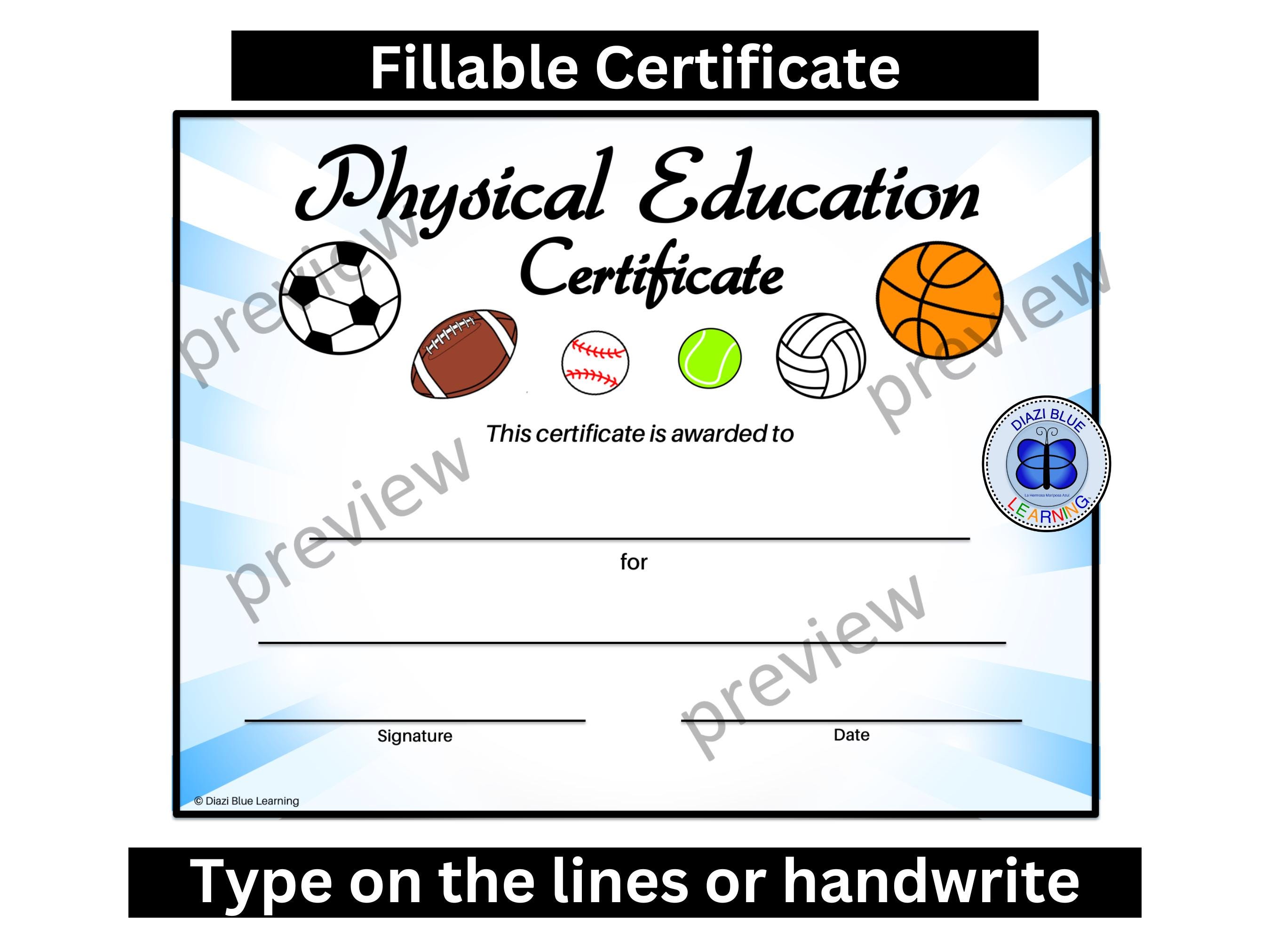Physical Education Certificate, PE Certificate, Editable PE Certificate ...