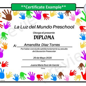 Spanish Preschool Diploma, Diploma Preescolar, Printable Spanish ...