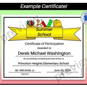 Summer School Certificate, Editable Summer School Certificate ...
