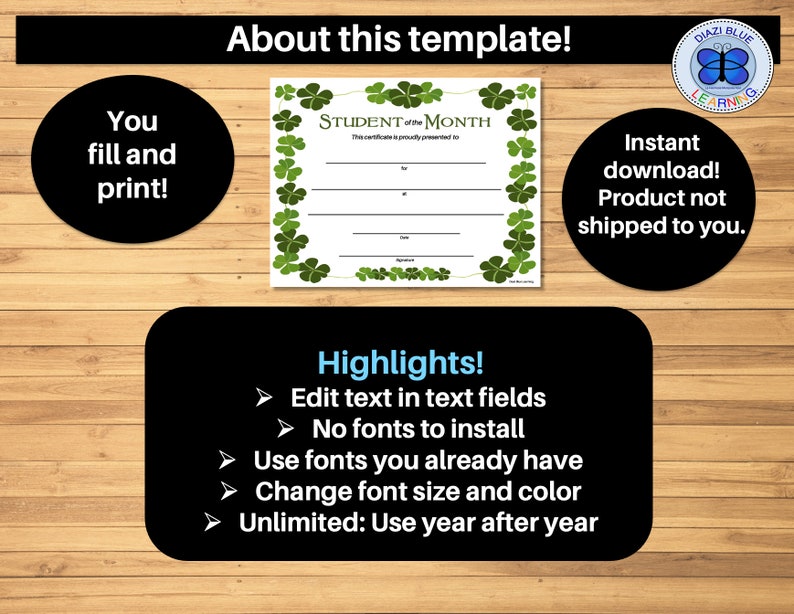 March Student of the Month Certificate March Student of the | Etsy