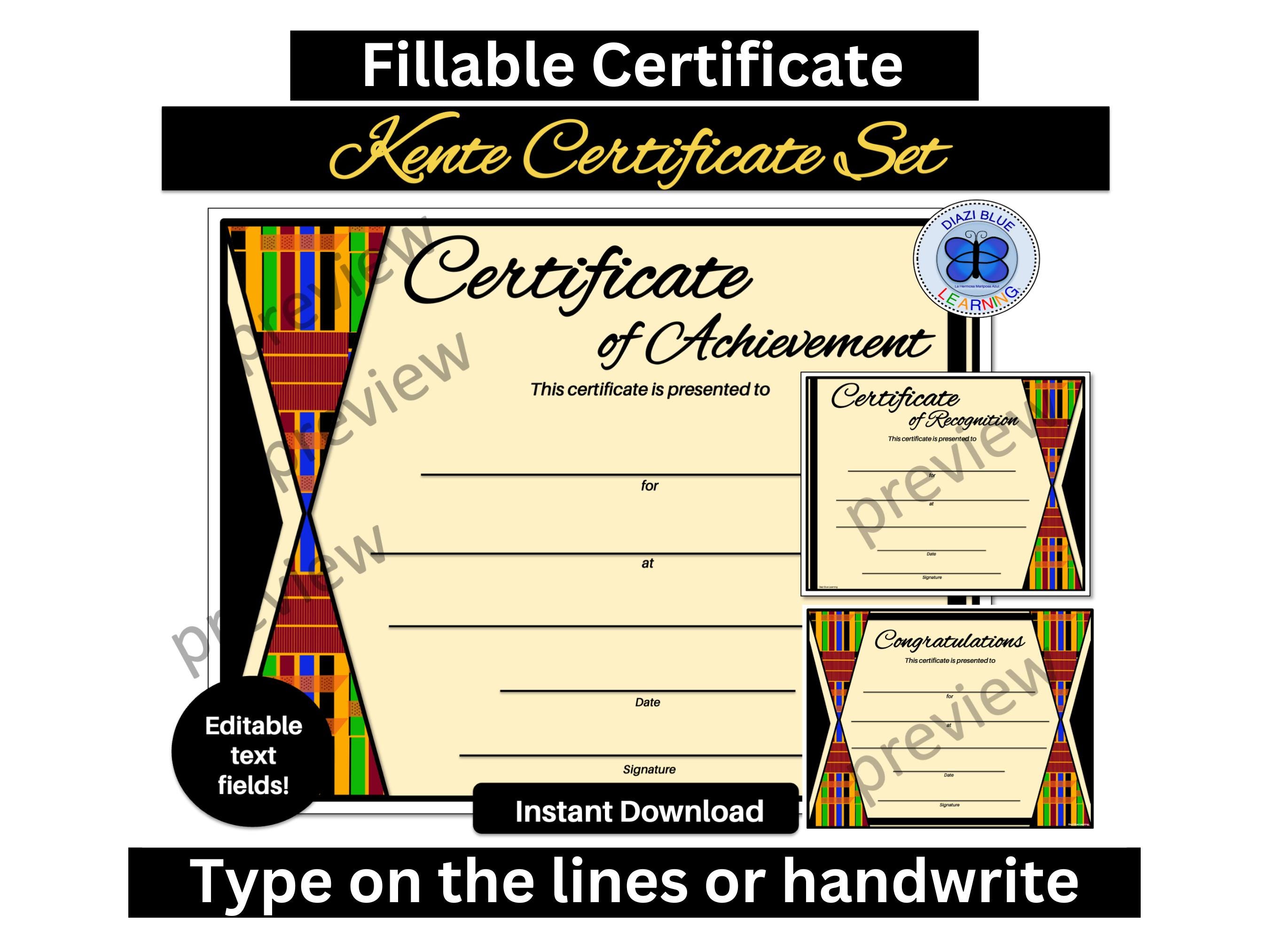 Kente Certificate, Kente Award Set, Black History Month Certificate ...