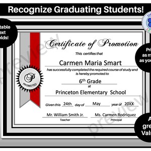 Certificate of Promotion, Certificate of Completion, End of Year ...