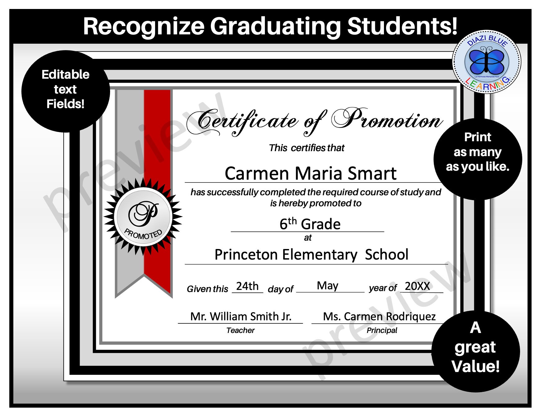 Certificate of Promotion, Certificate of Completion, End of Year ...