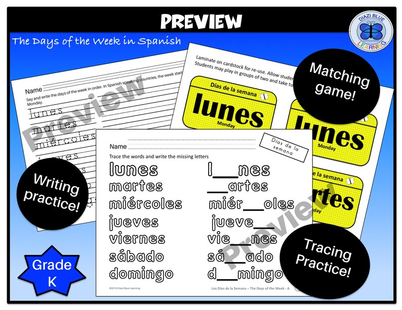 The Days of the Week in Spanish, Los Días De La Semana Kindergarten ...