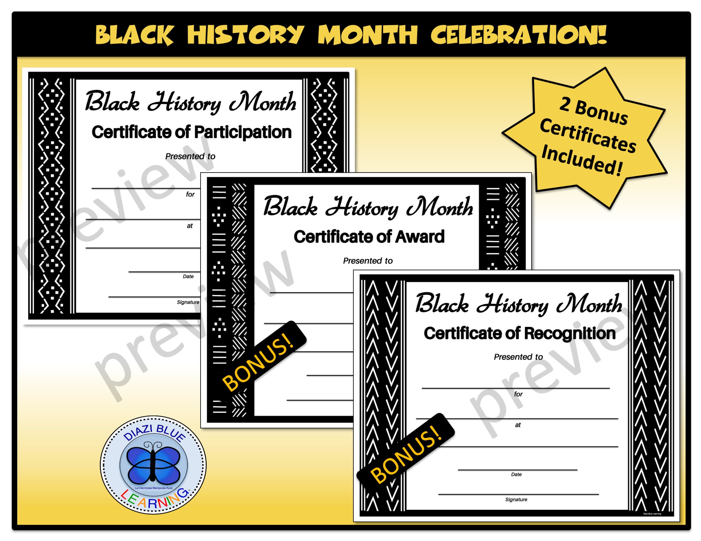 Black History Month Certificate of Participation With Bonus ...