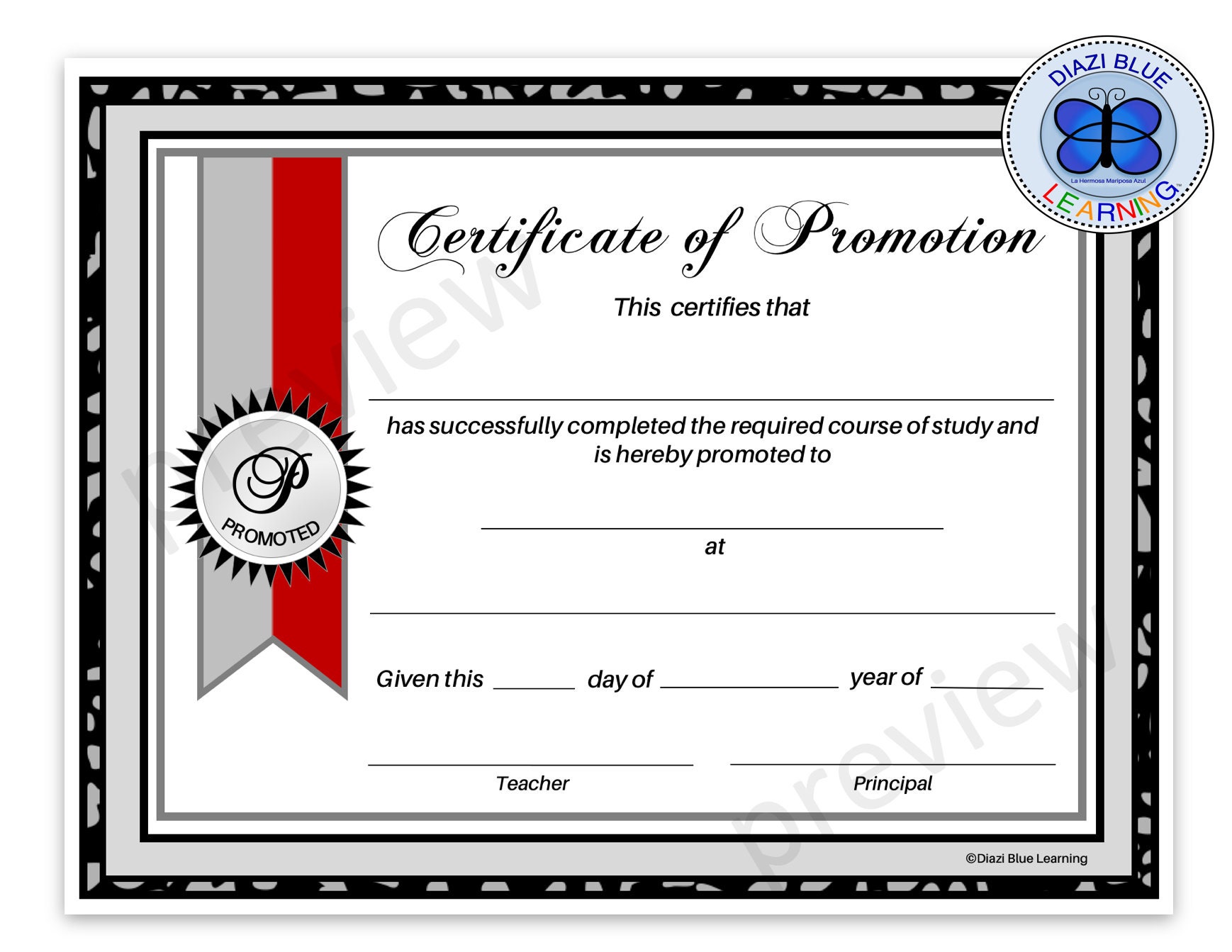 Certificate of Promotion Certificate of Completion End of | Etsy