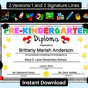 Pre-k Diploma, Pre-k Graduation Diploma, Fillable Prekindergarten ...
