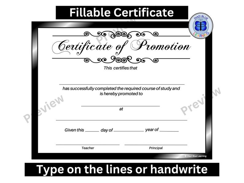 Certificate of Promotion, Certificate of Completion, End of Year ...
