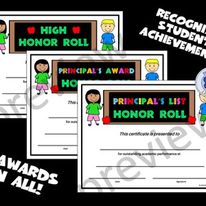 Honor Roll Certificates, 7 Pack Honor Roll Certificates, Fillable Honor ...