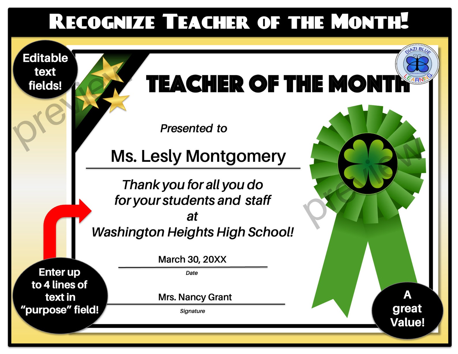 March Teacher of the Month Certificate, March Teacher of the Month ...