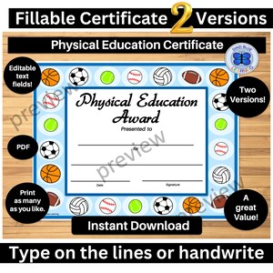 Physical Education Certificate, PE Certificate, Editable PE Certificate ...