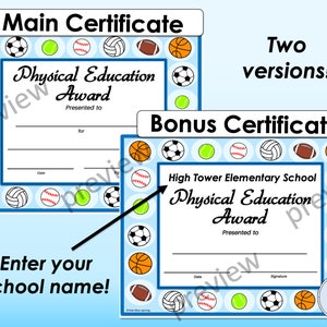 Physical Education Certificate, PE Certificate, Editable PE Certificate ...