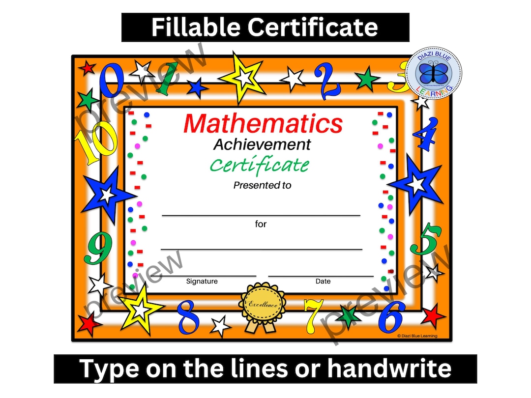 Math Certificate, PDF Math Certificate, PDF Math Award, Editable Math ...