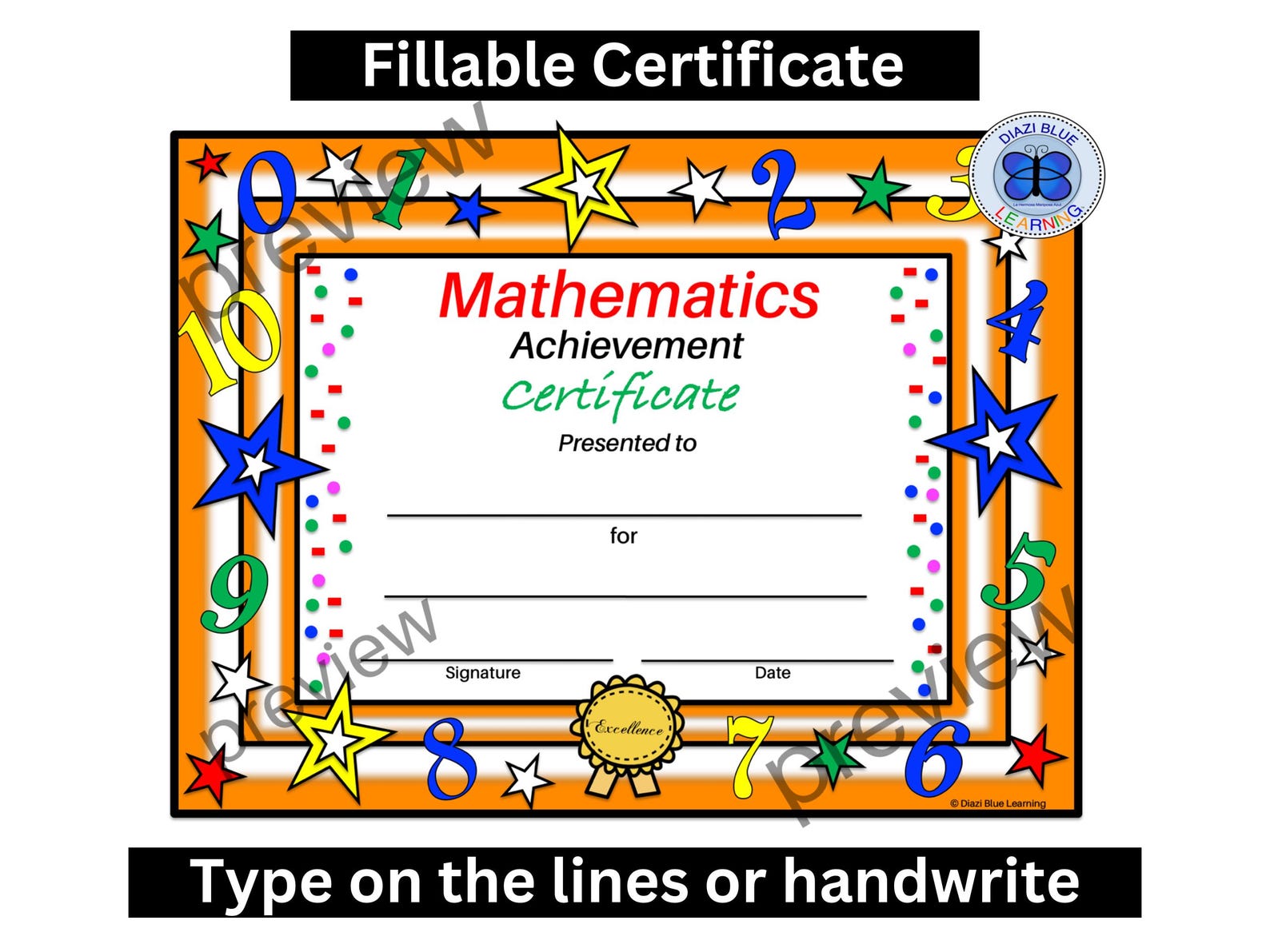 Math Certificate, PDF Math Certificate, PDF Math Award, Editable Math ...