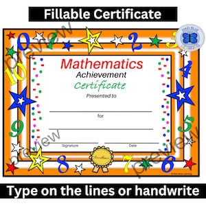 Math Certificate, PDF Math Certificate, PDF Math Award, Editable Math ...