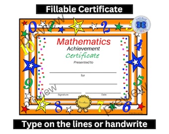 Math Certificate, PDF Math Certificate, Editable Math Certificate ...