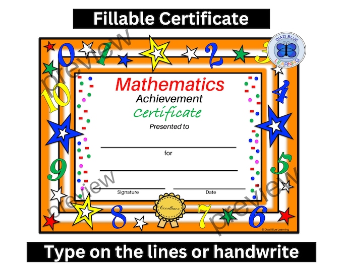 Math Certificate, PDF Math Certificate, PDF Math Award, Editable Math ...