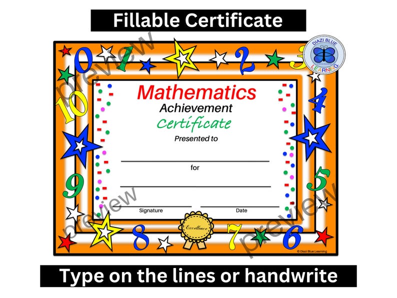 Math Certificate, PDF Math Certificate, PDF Math Award, Editable Math ...