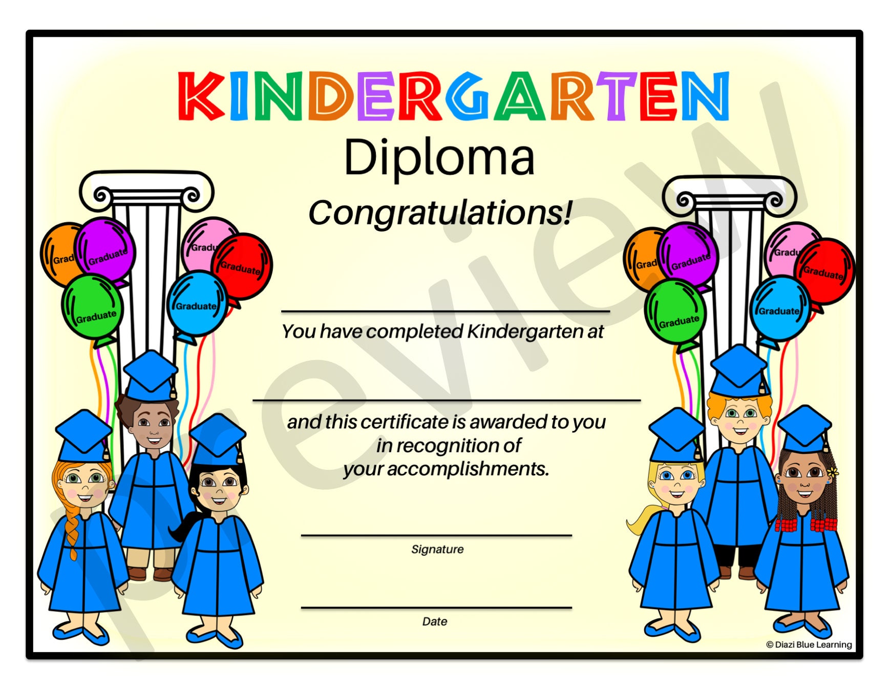 Kindergarten Diplomas Set of 6, Kindergarten Graduation Diplomas, End ...