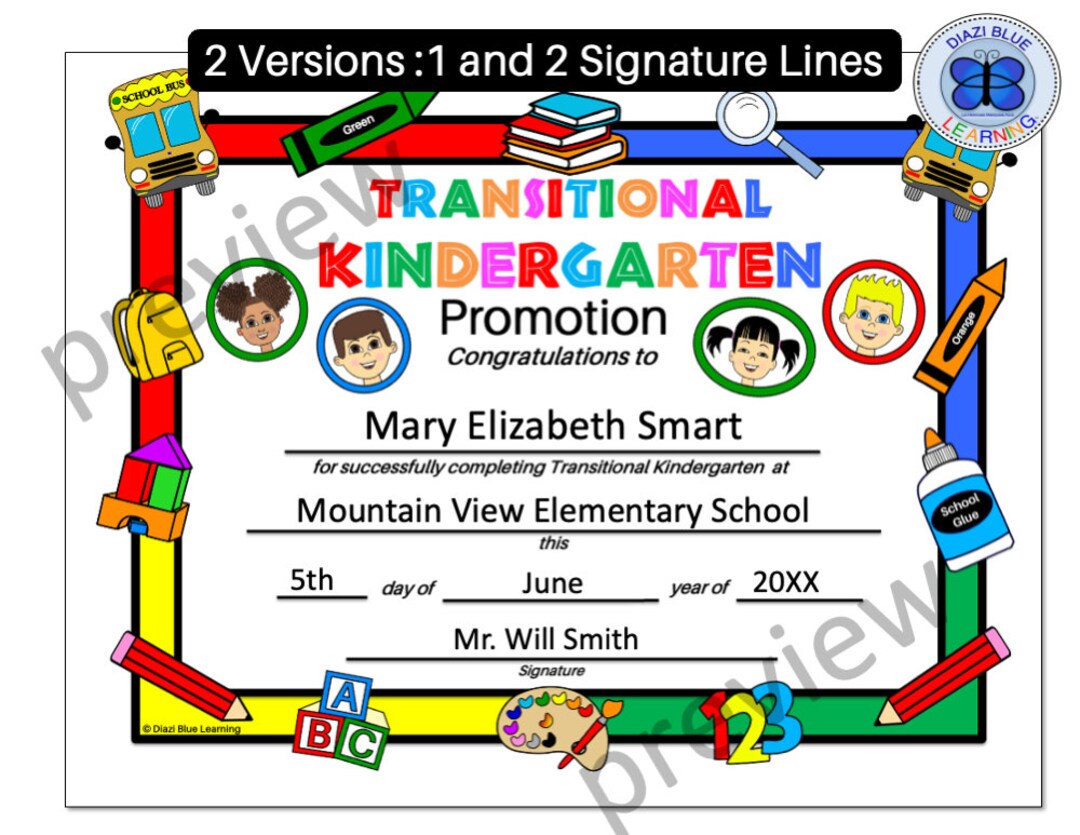 Transitional Kindergarten Certificate, Kindergarten Promotion ...