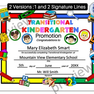 Transitional Kindergarten Certificate, Kindergarten Promotion ...