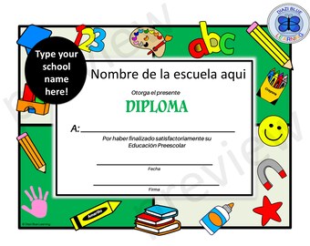 Spanish Preschool Diploma, Diploma Preescolar, Printable Spanish ...