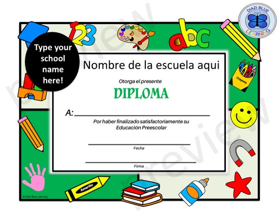 Spanish Preschool Diploma Diploma Preescolar Editable | Etsy