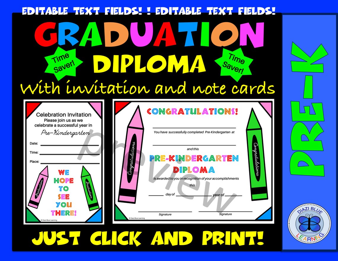Pre-K Diplomas Pre-K Certificates End of Year Certificates | Etsy