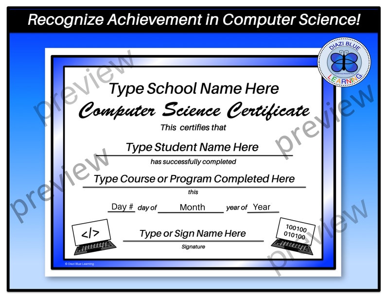 Computer Science Certificates, Programming Certificate, Coding Award ...