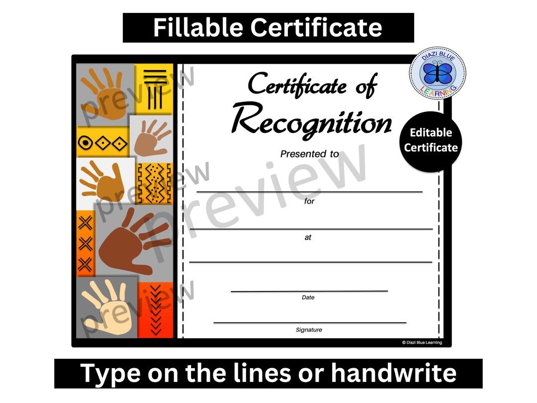 Certificate of Recognition, Editable Certificates, Instant Download - Etsy