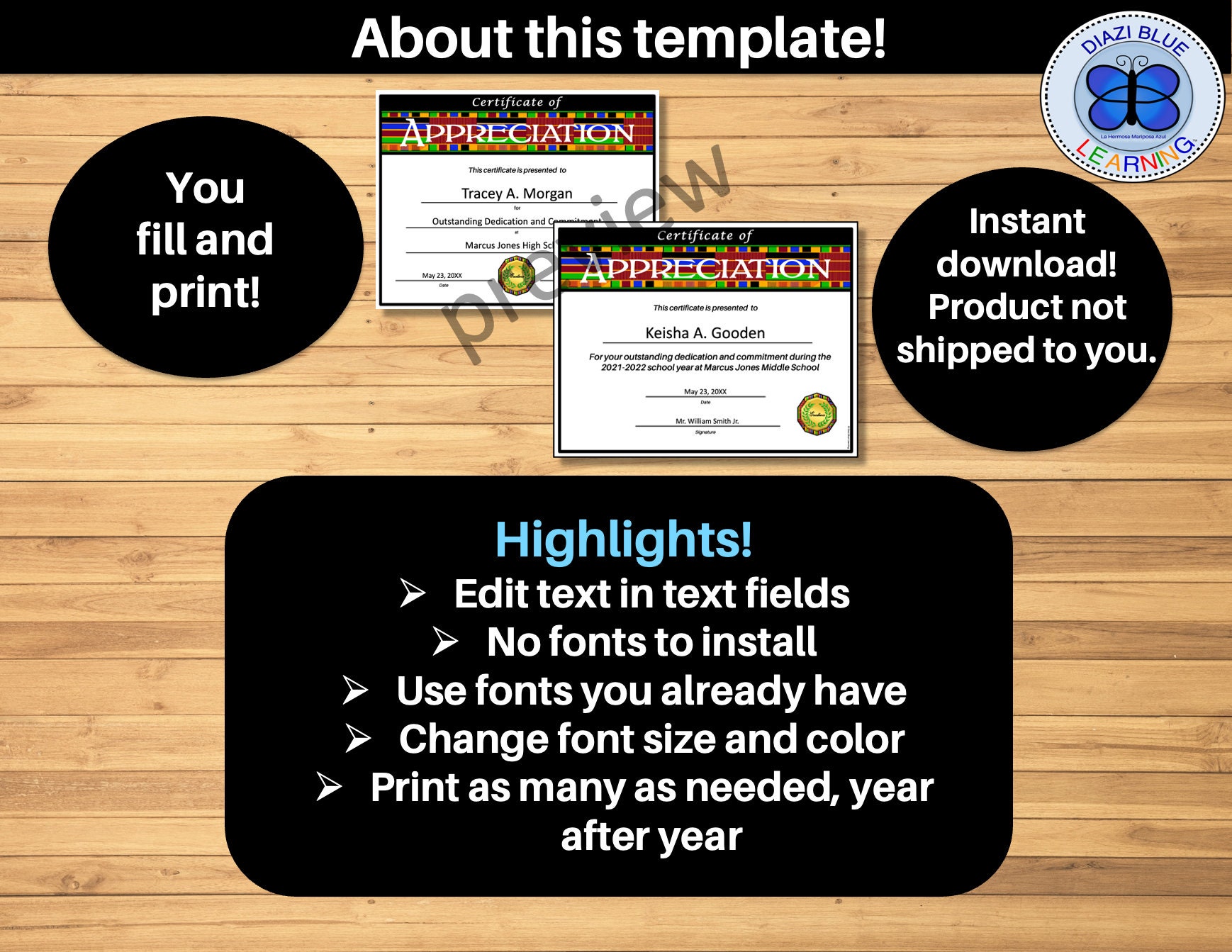 Kente Appreciation Award With Bonus Certificate, Editable Certificate ...