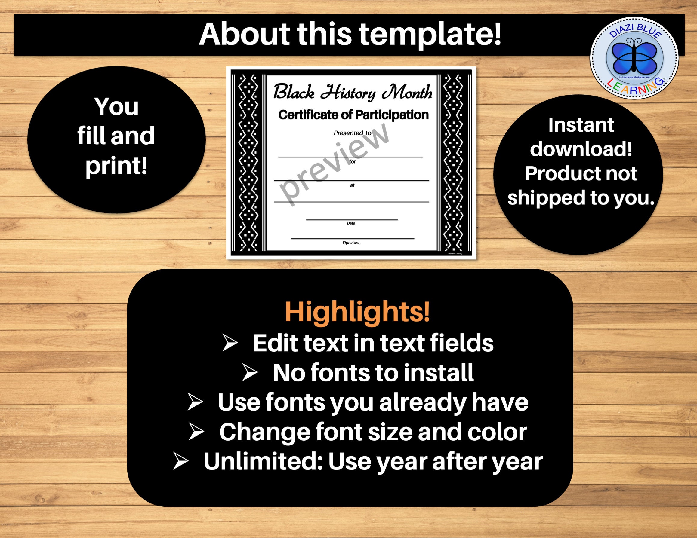 Black History Month Certificate of Participation With Bonus ...