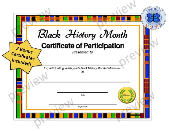 Black History Month Certificate of Participation With Bonus | Etsy