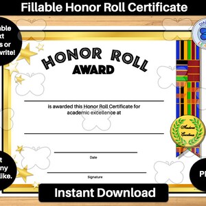 Kente Fillable Honor Roll PDF Certificate 2, Editable Kente Honor Roll ...
