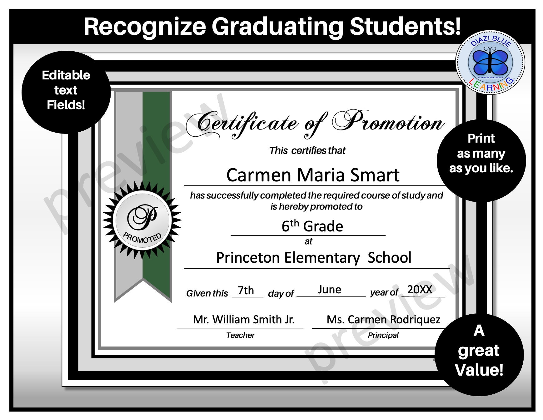 Certificate of Promotion, Certificate of Completion, End of Year ...