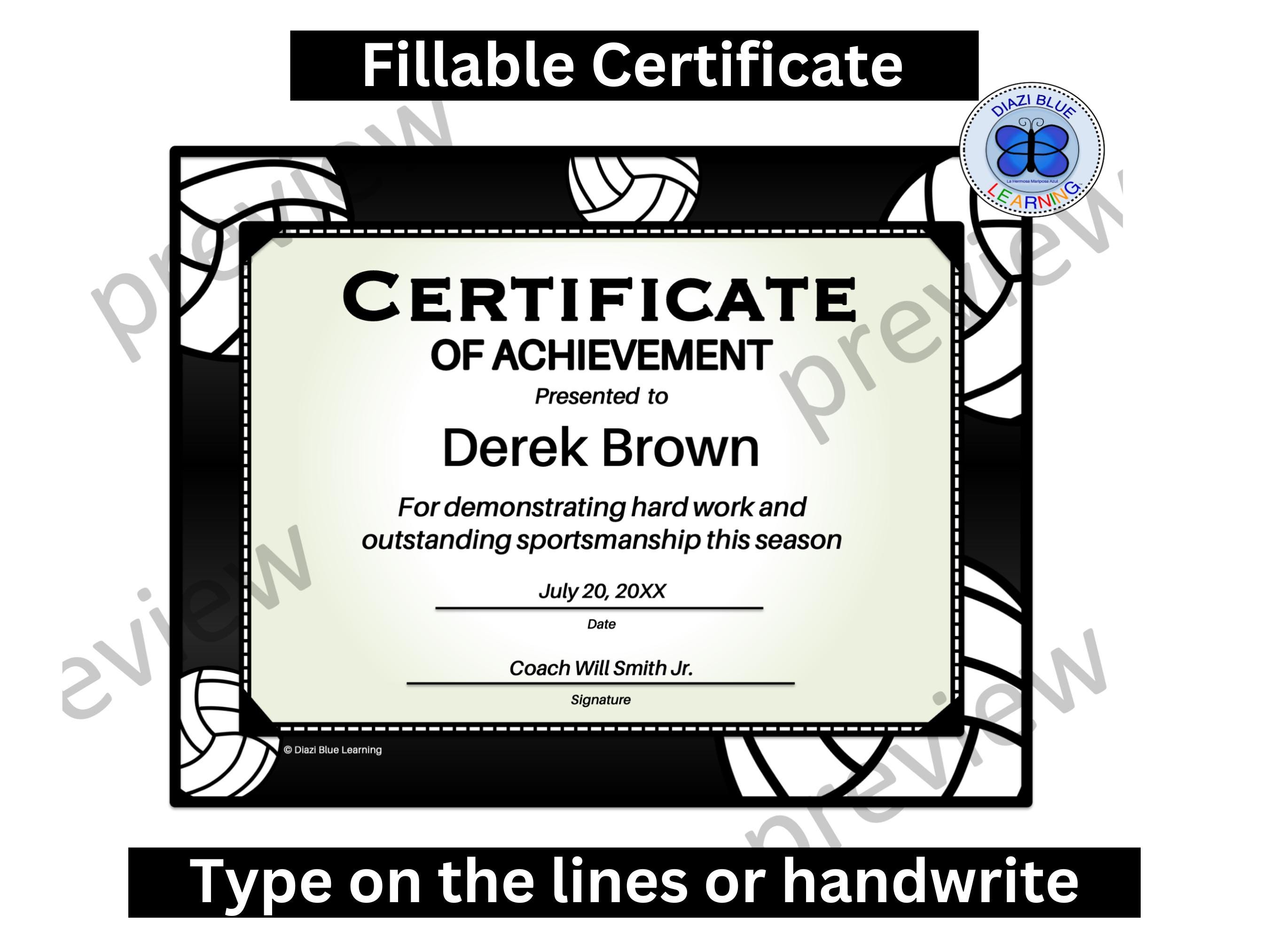 Editable Volleyball Certificate, Volleyball Certificate With 1 or 2 ...