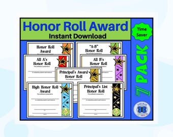 Honor Roll Certificates, 7 Pack Stars Honor Roll Certificates, Fillable ...