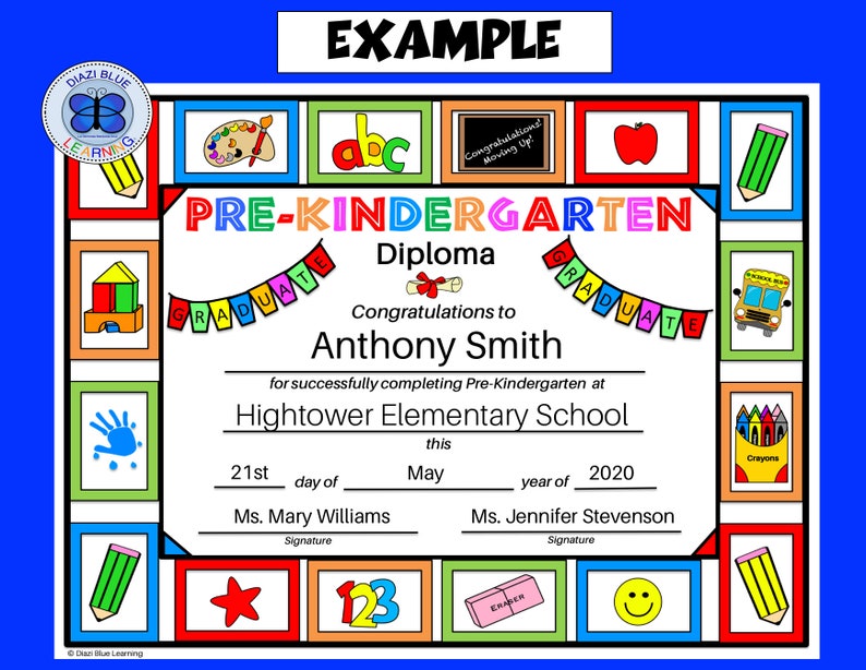 Pre-k Diplomas, Pre-k Certificates, End of Year Certificates, PDF Pre-k ...