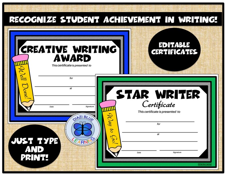 Writing Certificates, PDF Writing Certificates, End of Year ...