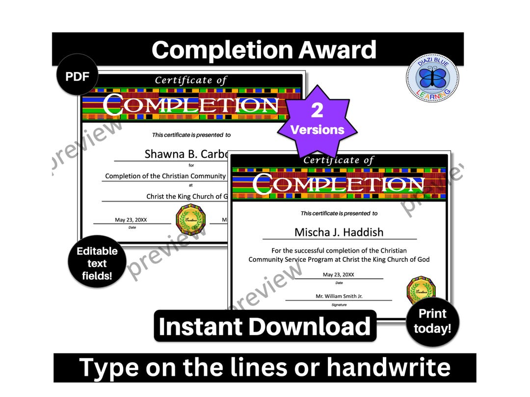 Kente Certificate of Completion With Bonus Certificate, Editable ...
