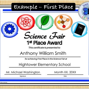 Science Fair Certificates, PDF Science Fair Certificates, Editable ...