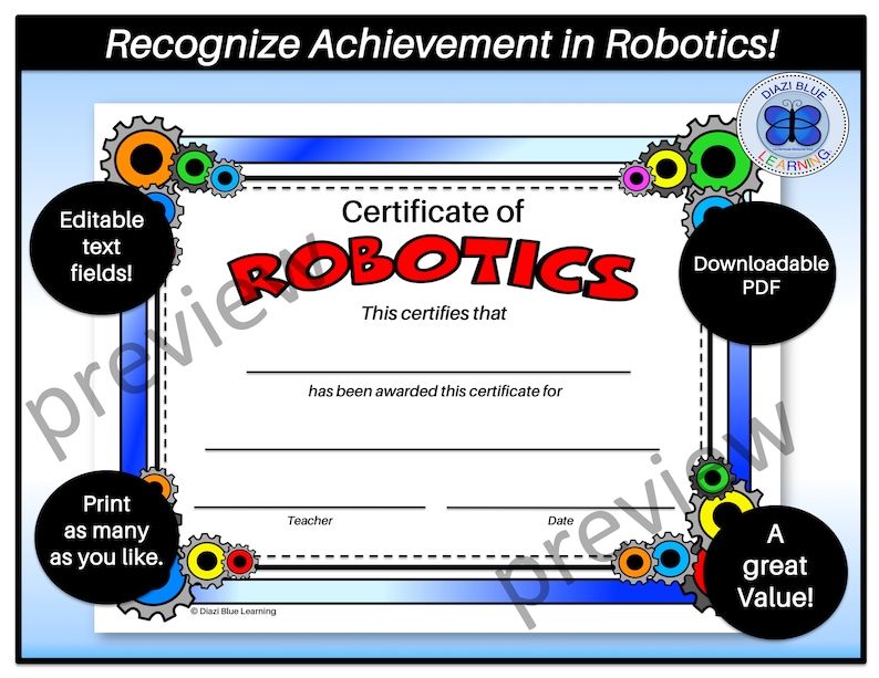 Certificate of Robotics, Robotics Award, Robotics Certificates ...