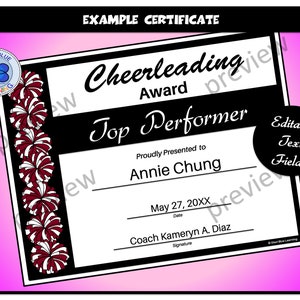 Burgundy and White Cheerleading Certificates, Cheerleading Awards ...
