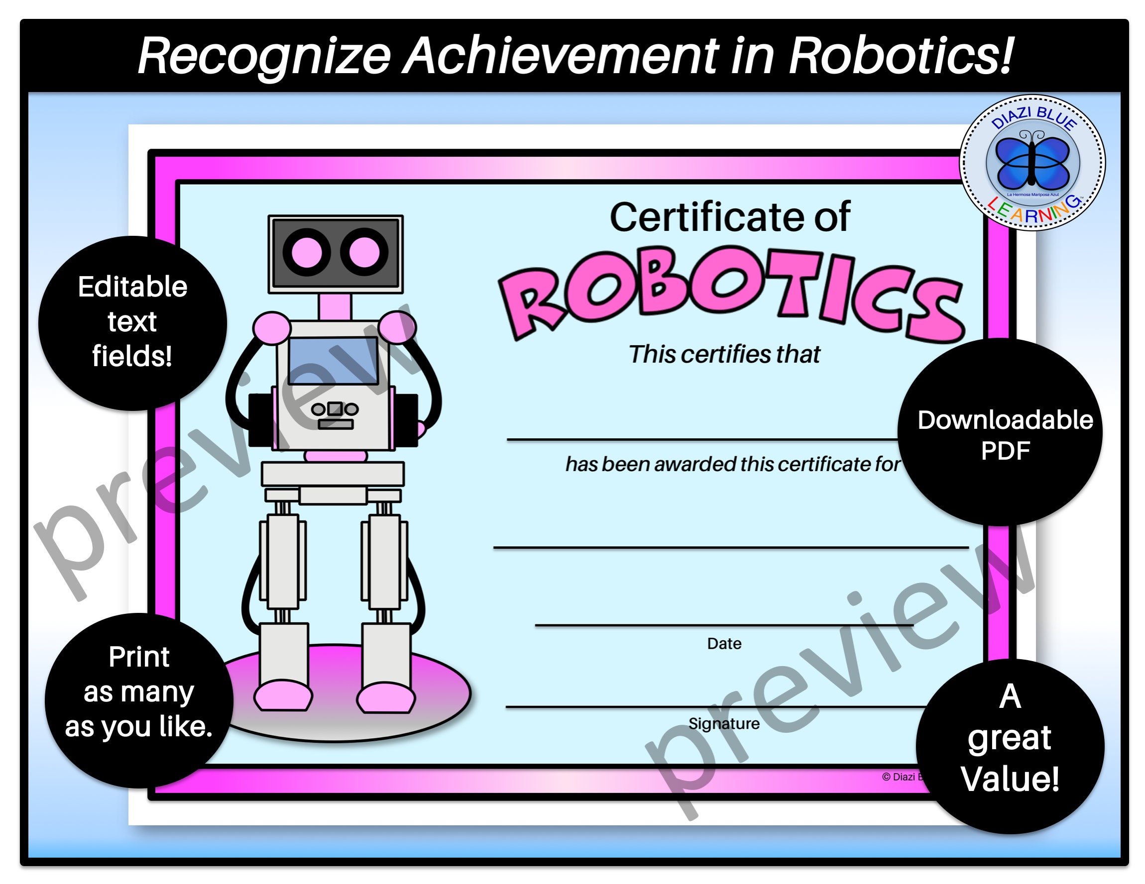 Robotics Award, Robotics Certificates, Certificate of Robotics ...