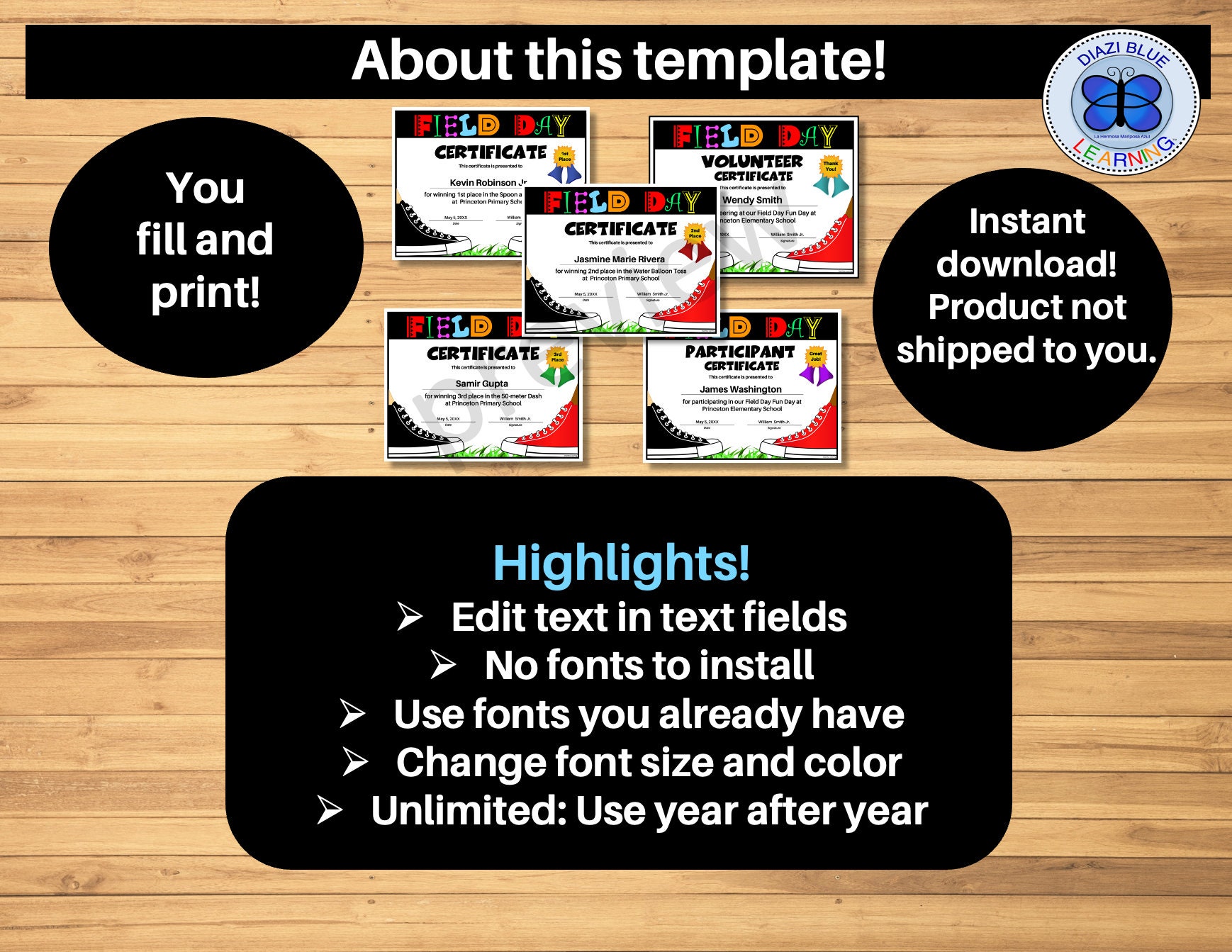 Field Day Award Set #3, Editable Field Day Certificate PDF, Field Day ...