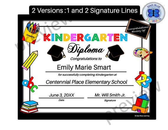 Kindergarten Diploma Fillable Kindergarten Graduation Diploma - Etsy