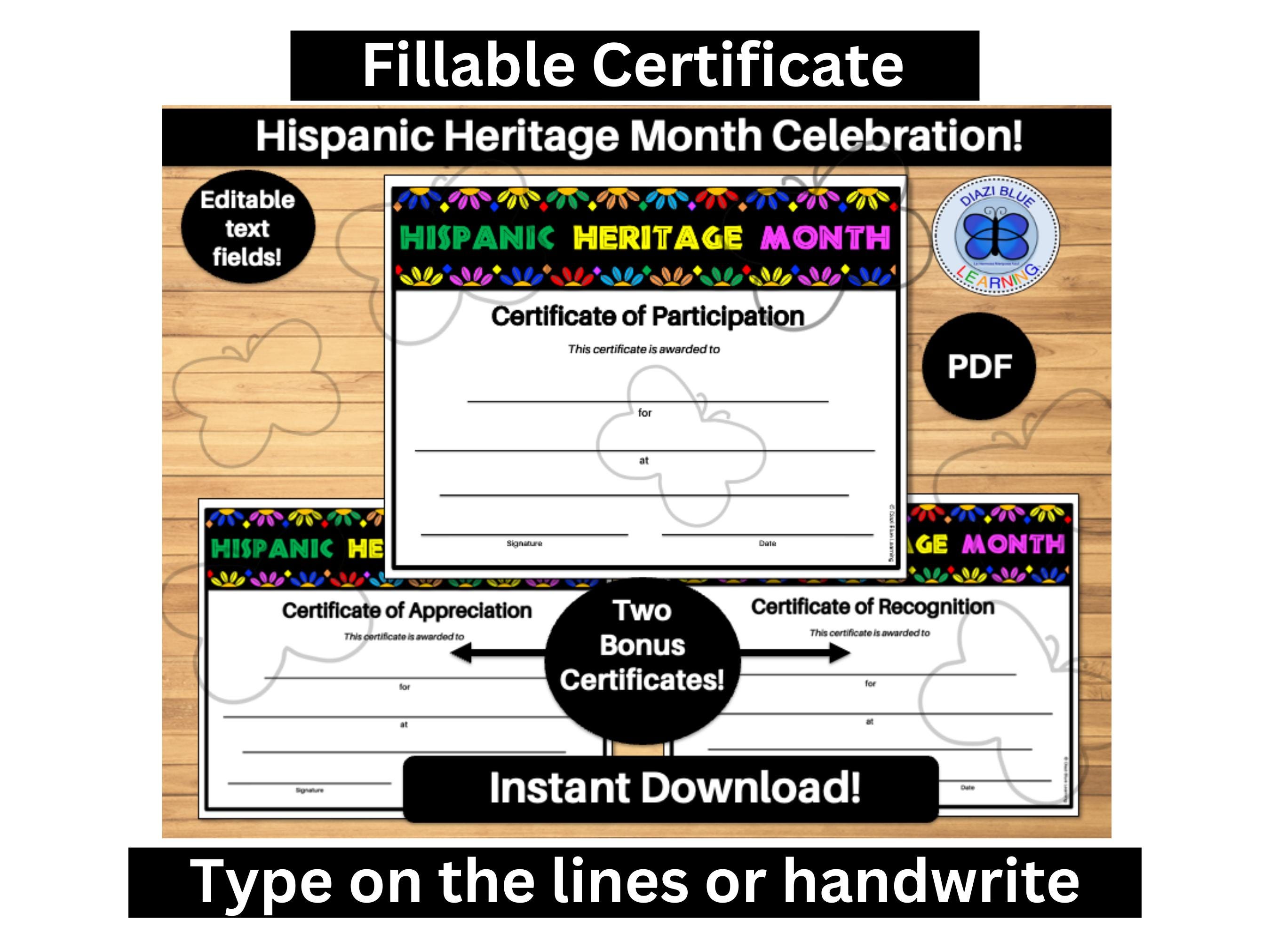 Hispanic Heritage Month Certificate of Participation W/ Bonus ...
